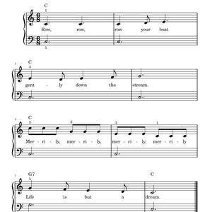 Row Your Boat – Easy Piano Sheet Music - Etsy