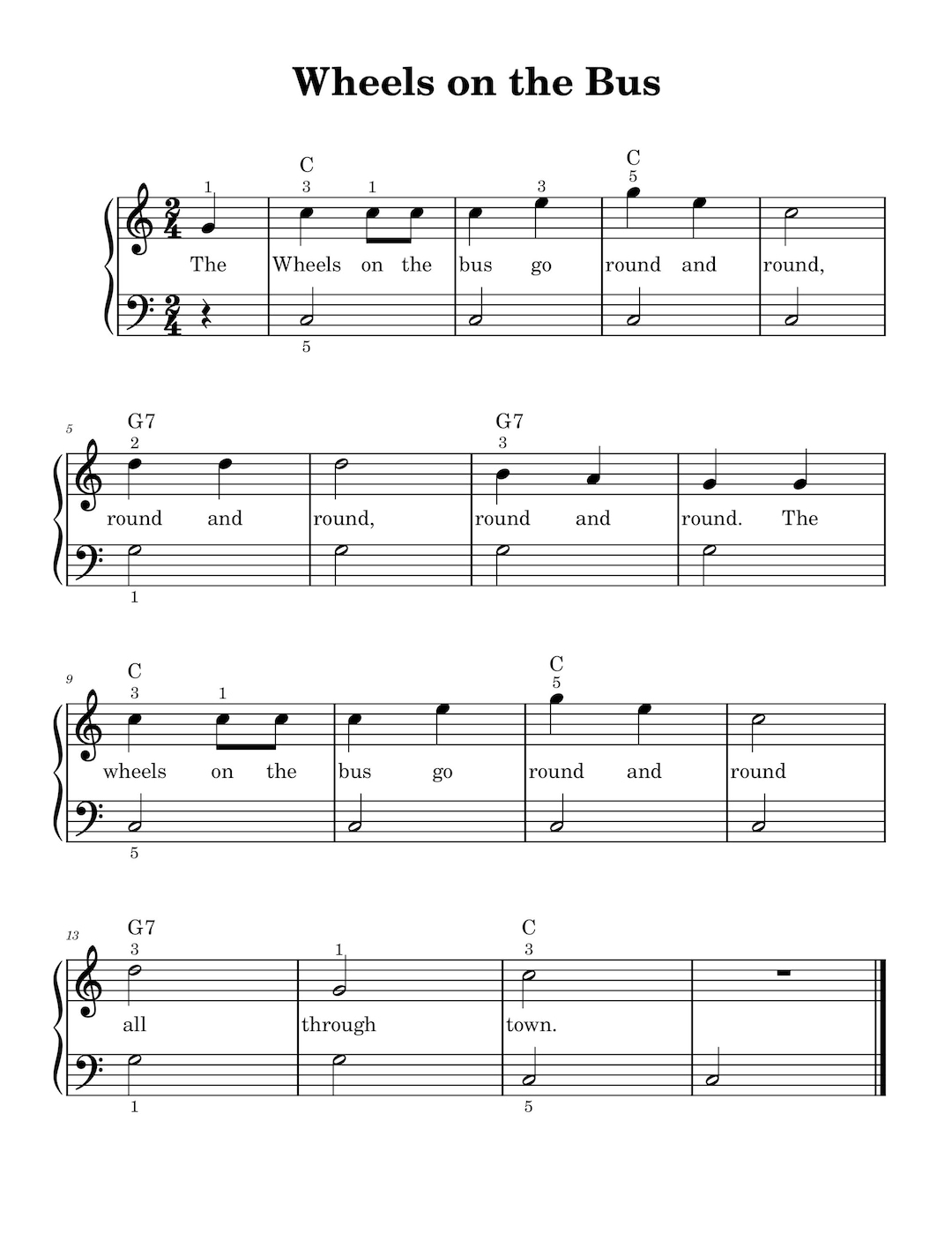 Wheels on the Bus – Easy Beginner Piano Sheet Music - Etsy