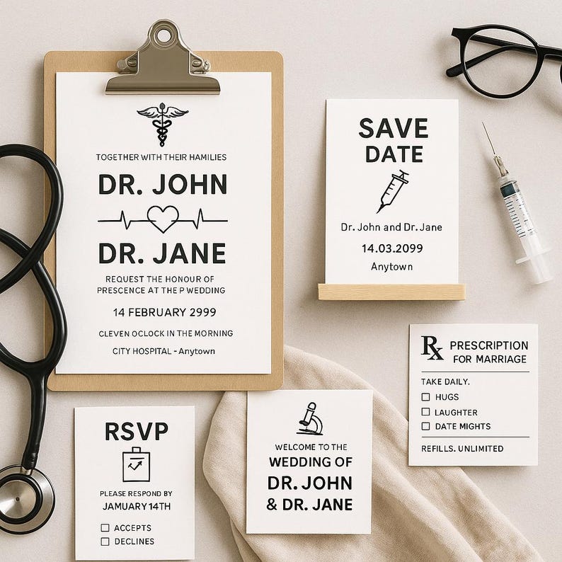 Medical Wedding Template Bundle | Doctor Wedding Invitation Set | Save ...