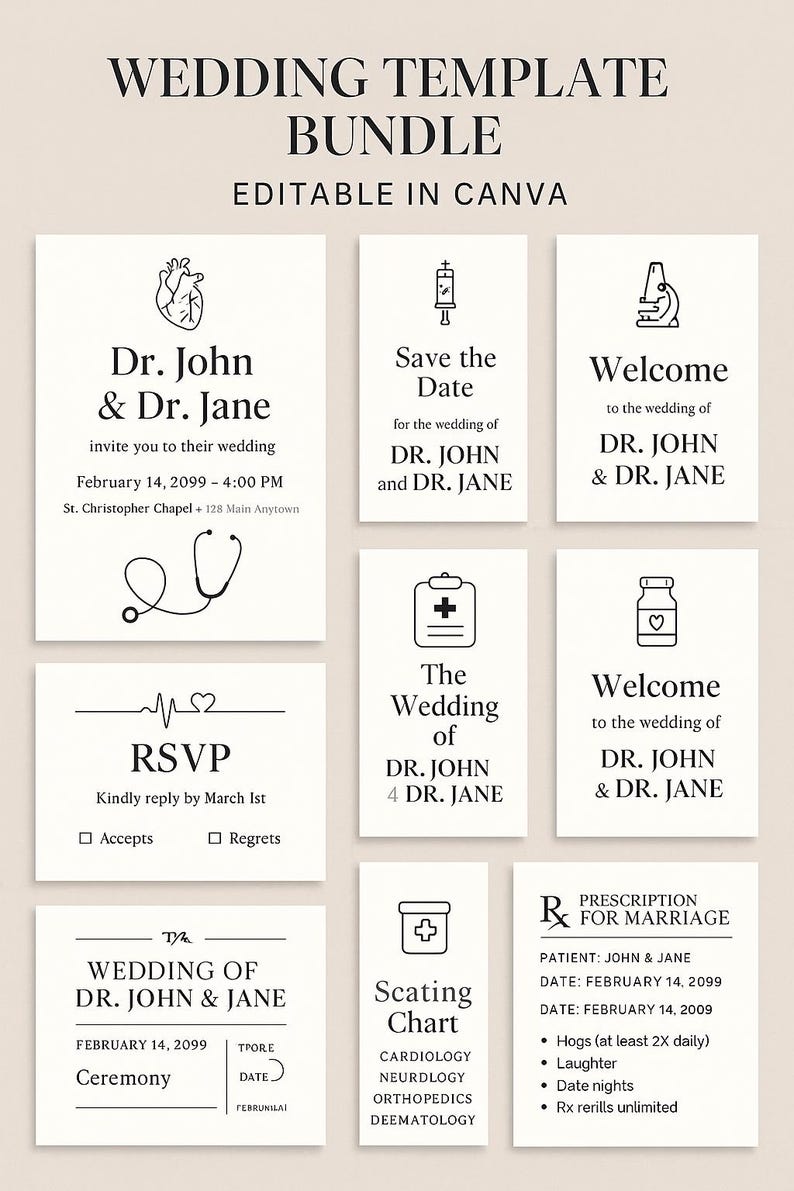 Medical Wedding Template Bundle | Doctor Wedding Invitation Set | Save ...