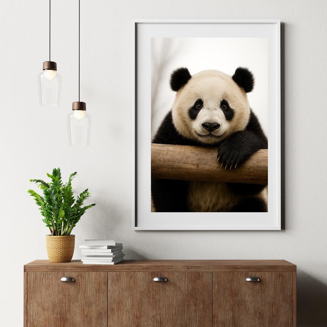 Cute Panda Wall Art – Adorable Bear Leaning on Log | Animal Photo Print ...