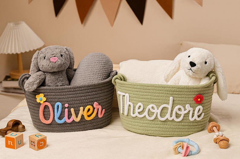 Custom Baby Name Basket,personalized Baby Basket,rope Cotton Baby Gift ...