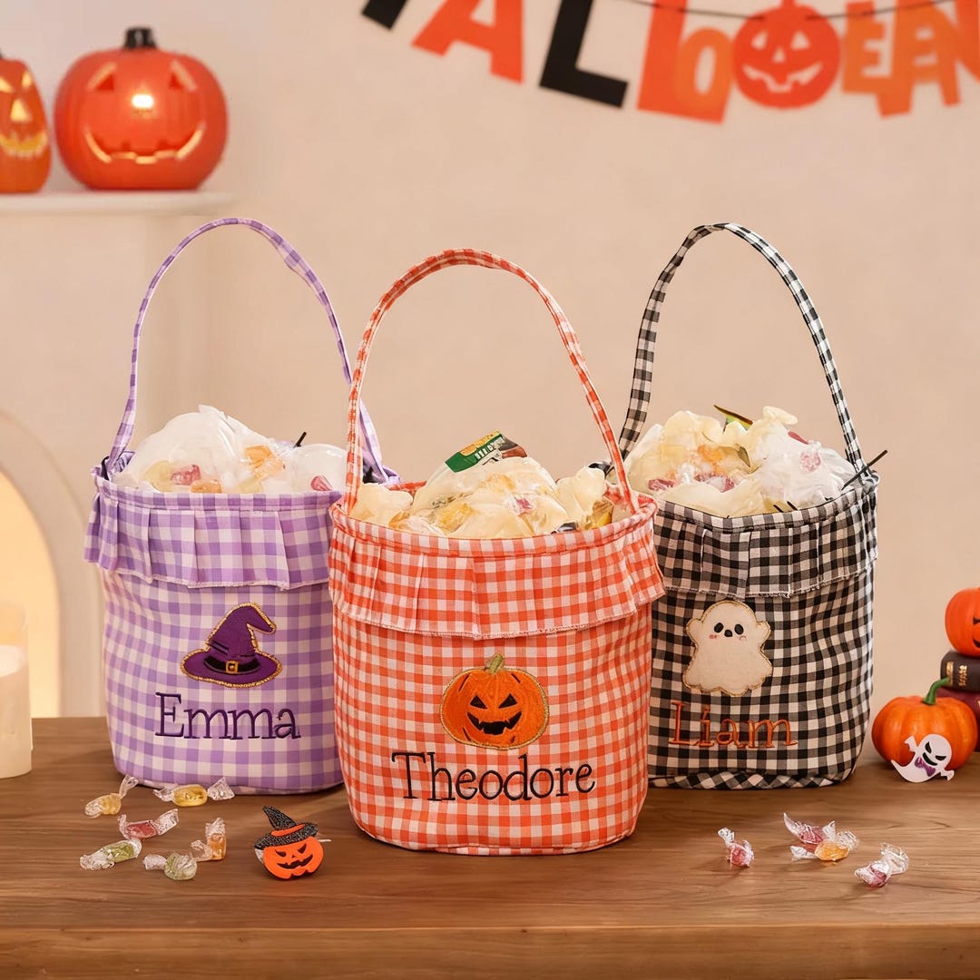 Personalized Halloween Baskets, Trick or Treat Bags, Custom Embroidered ...