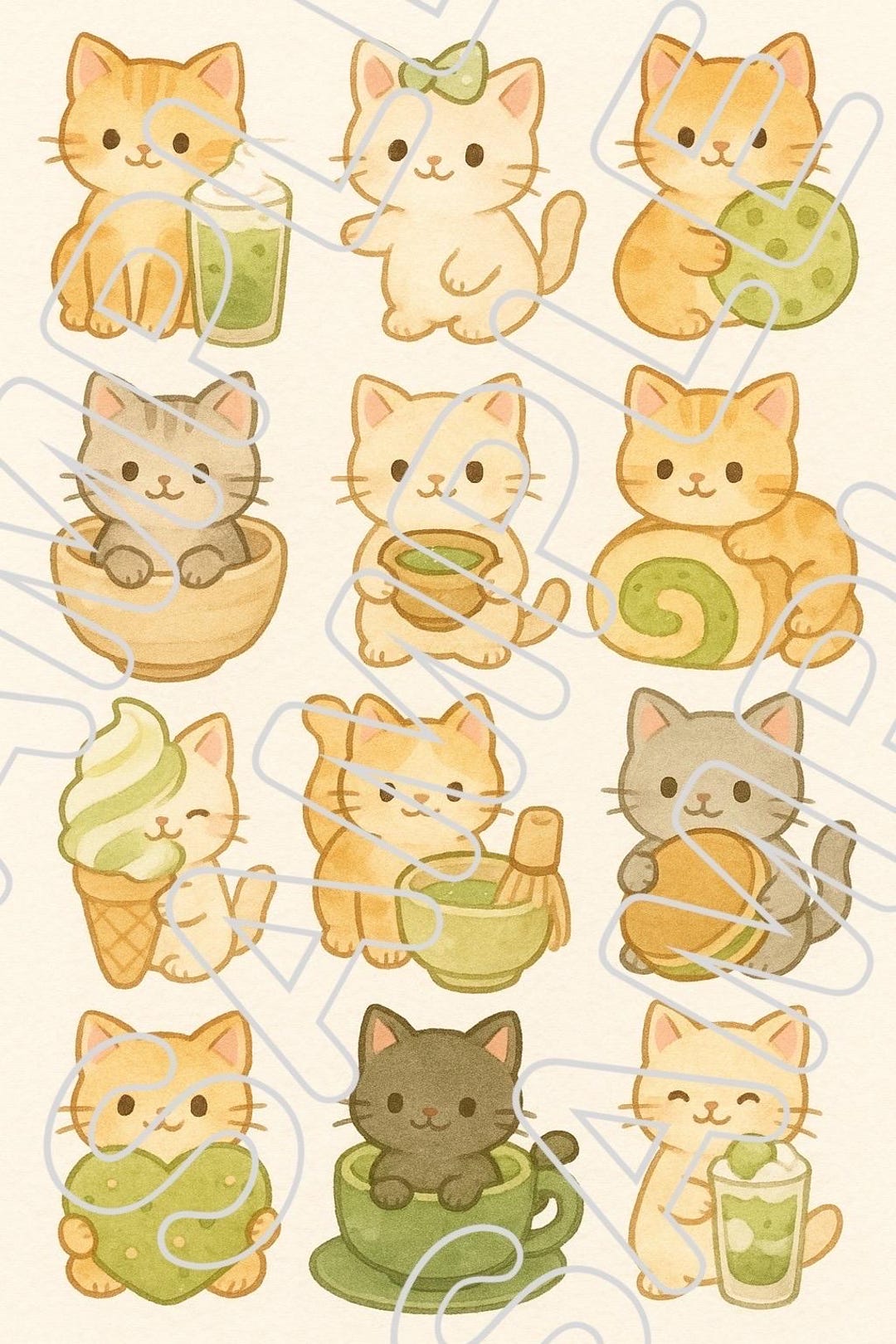 007 Cute Matcha Cats Goodnotes Planner Sticker Printable Digital File ...