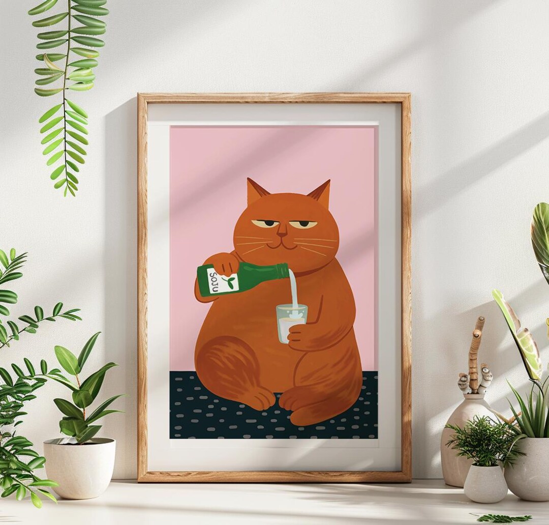 Cat Soju Cheers, Retro Kitchen Decor, Cheers Print, Restaurant Wall Art ...
