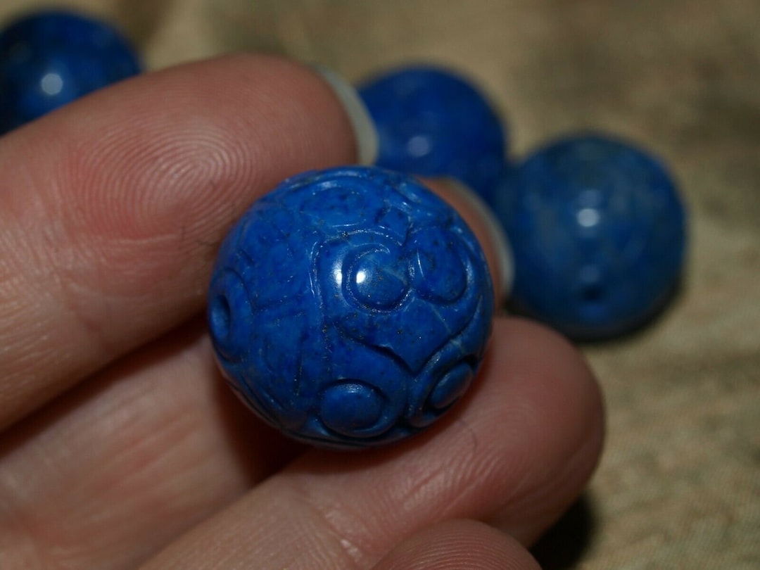 One Lapis Carved Chinese Lapis Lazuli Gemstone Bead Round 18mm ...