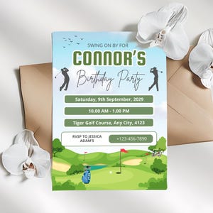 Editable Golf Birthday Party Invitation Template, Golf Birthday Party ...