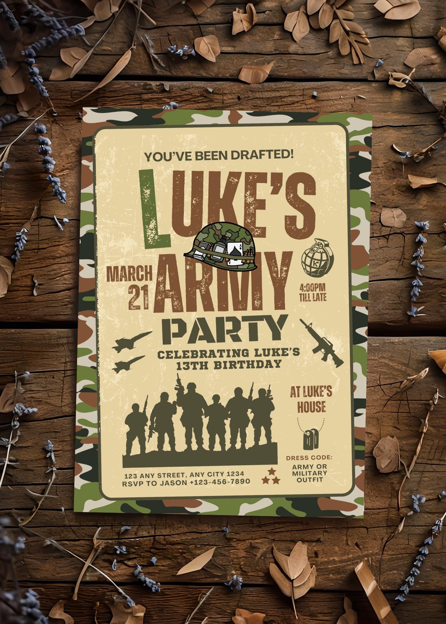Editable Camo Army Birthday Party Invitation Template, You've Been ...
