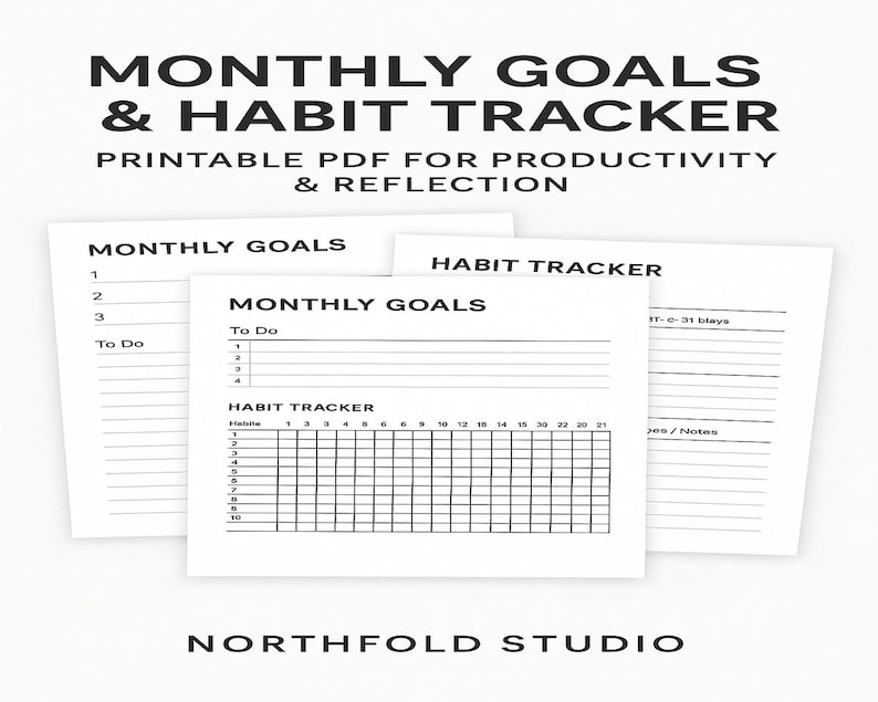 Monthly Goals & Habit Tracker | Printable and Fillable PDF - Etsy