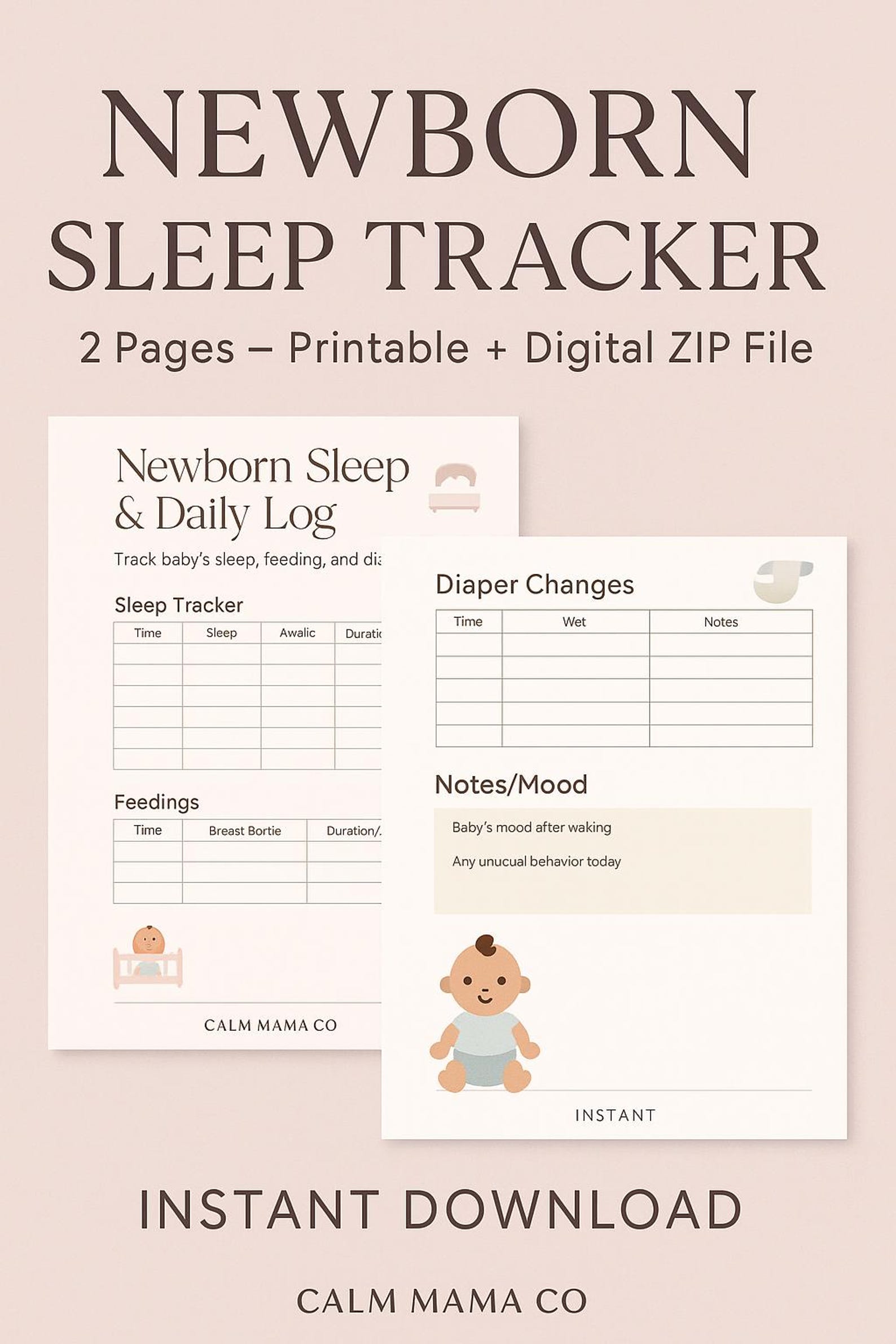 Printable Newborn Sleep Log & Baby Tracker | Feeding, Diaper, and ...