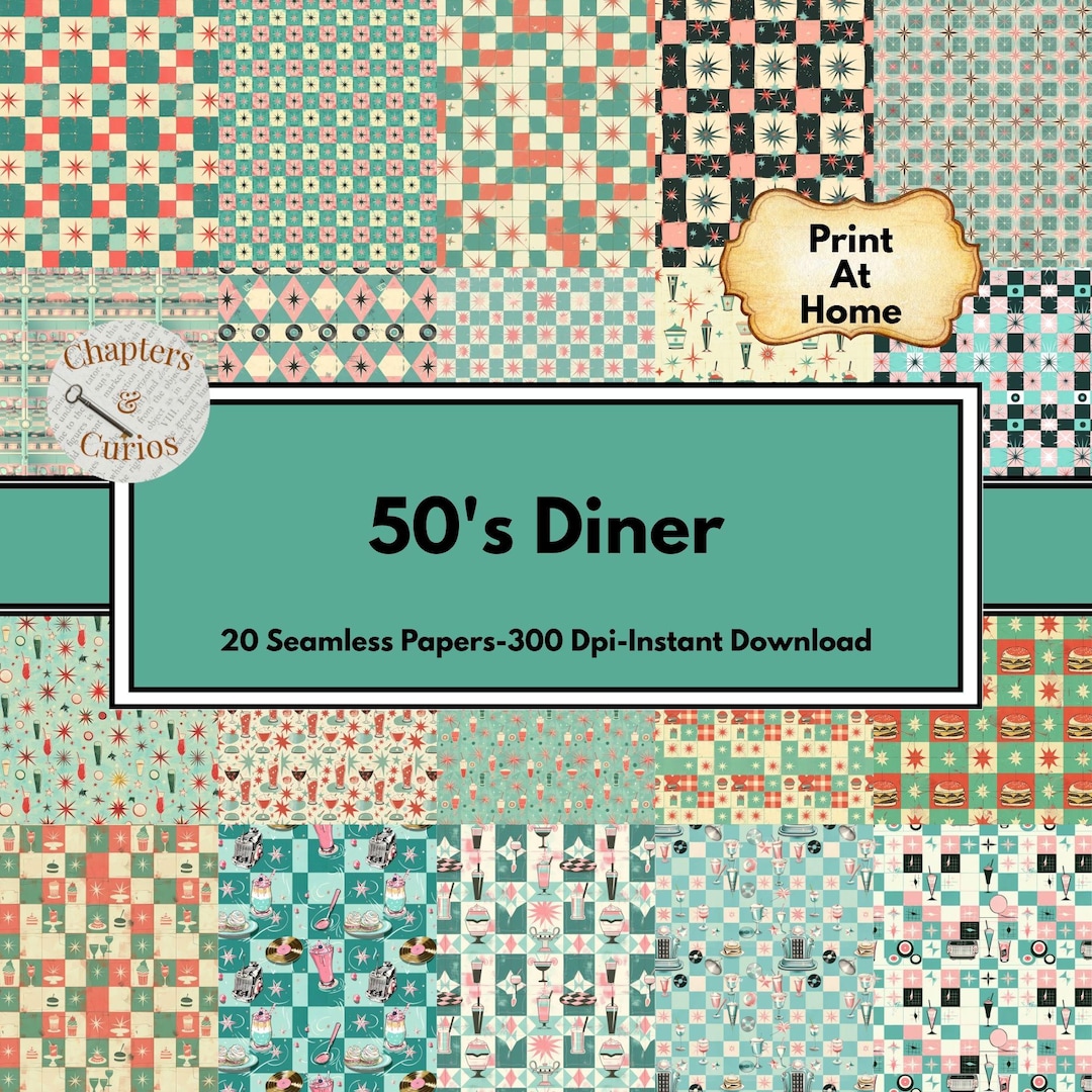 50's Diner Digital Paper Pack, Printable Scrapbook, Background Designs ...