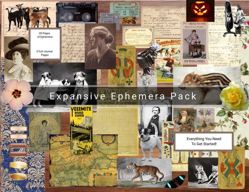 Large Digital Ephemera Pack, 20 Page Junk Journal Kit, Printable ...