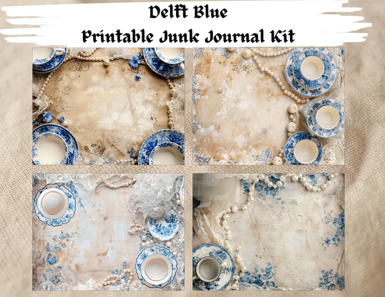 Delft Blue Printable Junk Journal Kit, Vintage Blue Digital Paper ...