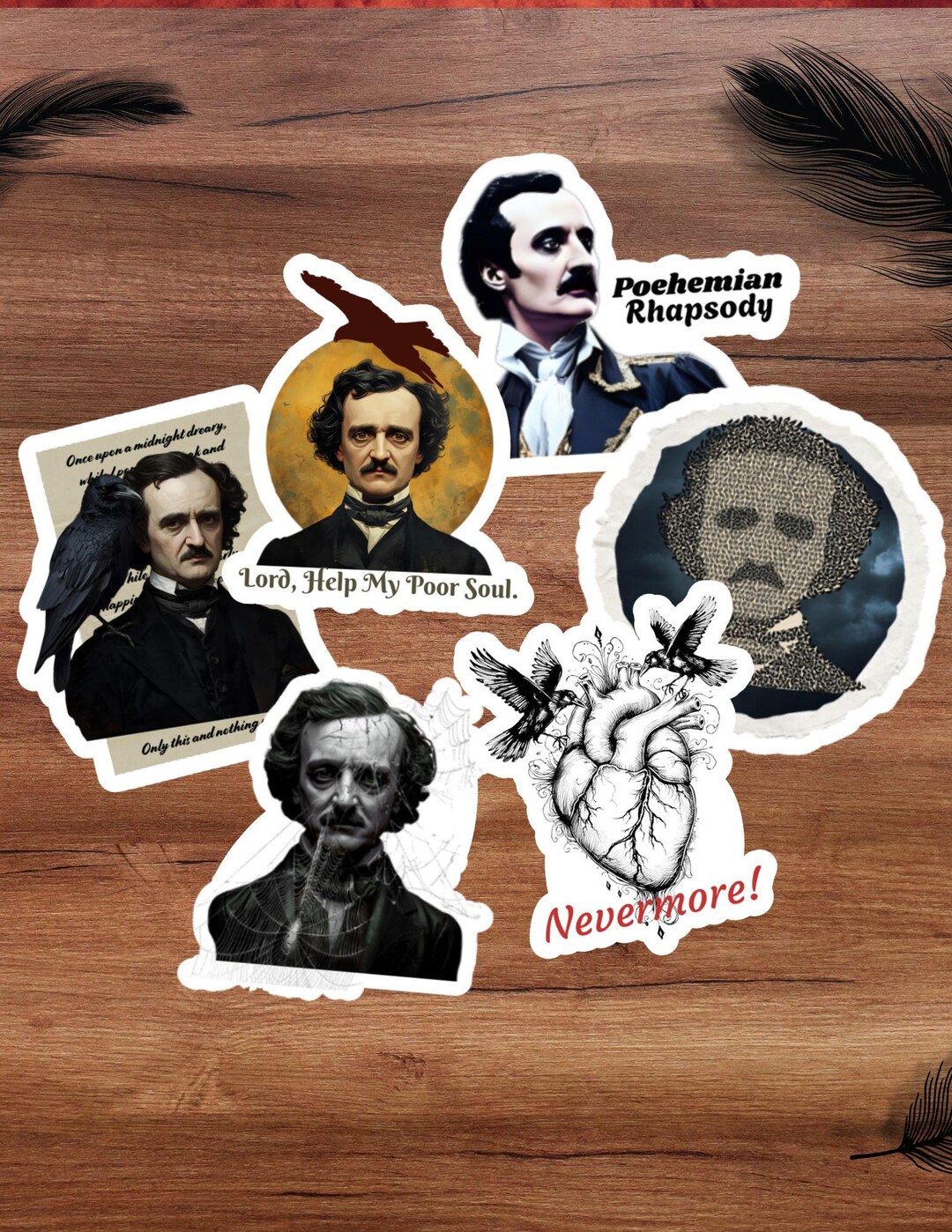 Edgar Allan Poe Sticker Set Six Holographic Gothic Vinyl Stickers - Etsy