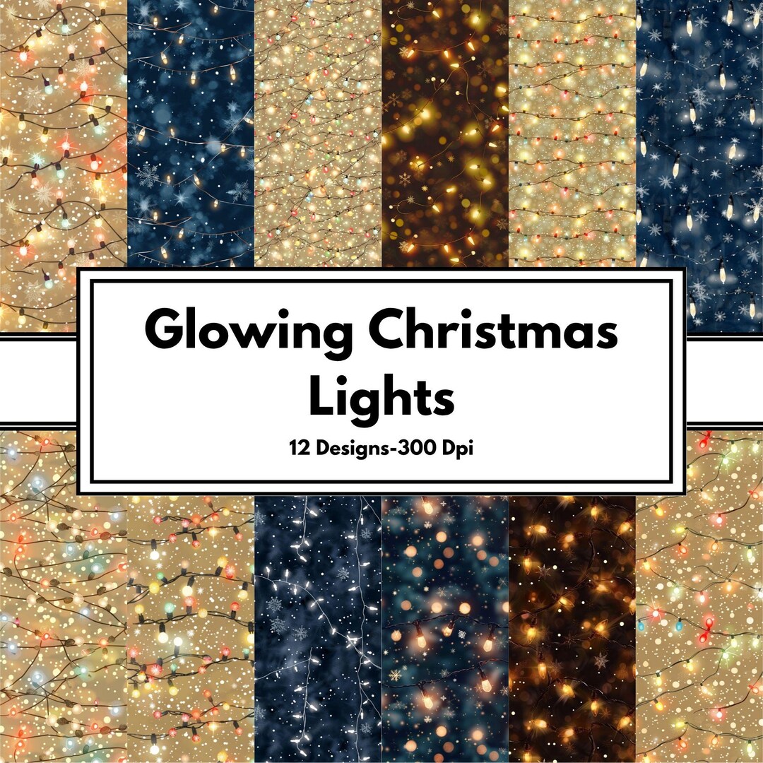 Glowing Christmas Lights Digital Paper: 12x12 & 8.5x8.5 (PDF Download ...