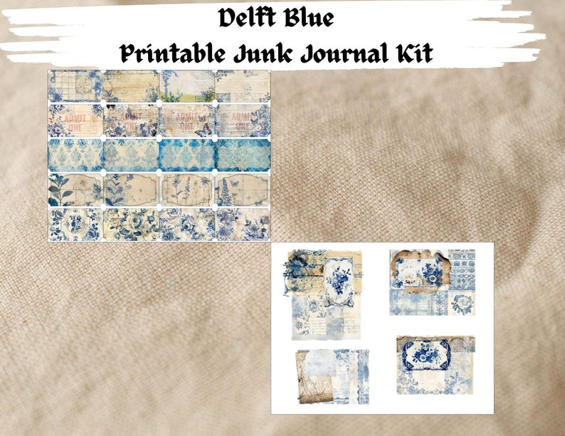 Delft Blue Printable Junk Journal Kit, Vintage Blue Digital Paper ...