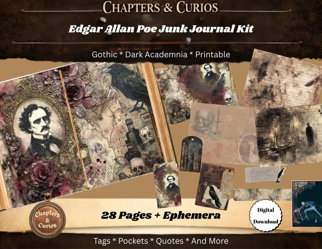 Edgar Allan Poe Printable Junk Journal Kit: Macabre Crafting Printables ...