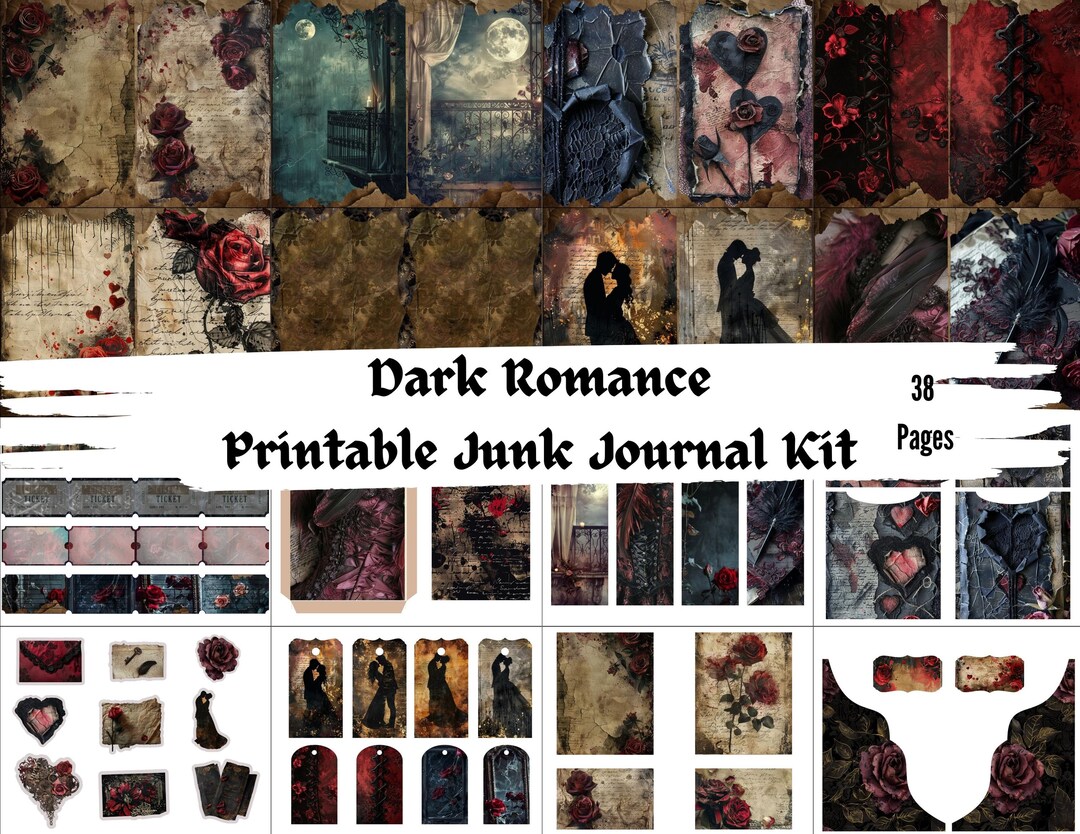 Dark Romance Printable Junk Journal Kit, Digital Gothic Ephemera ...