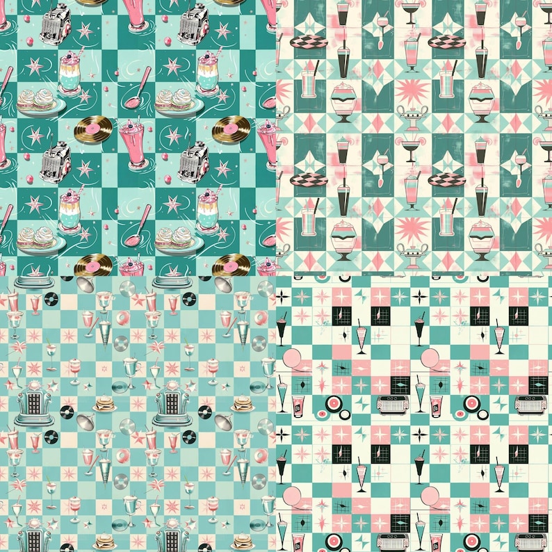 50's Diner Digital Paper Pack, Printable Scrapbook, Background Designs ...