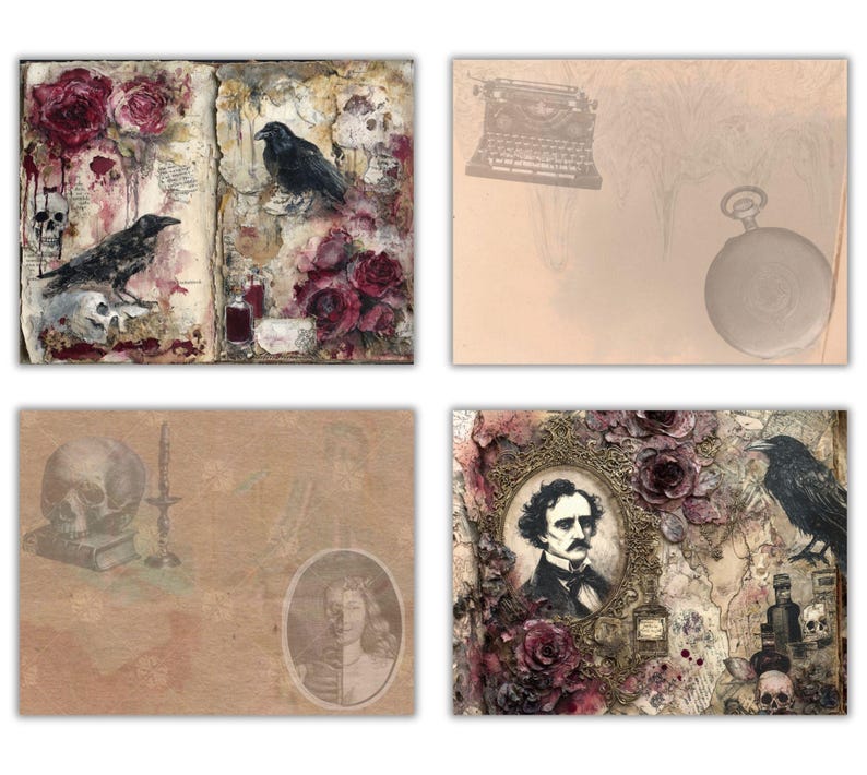 Edgar Allan Poe Digital Bundle, Printable Junk Journal Kit, Bookmarks ...