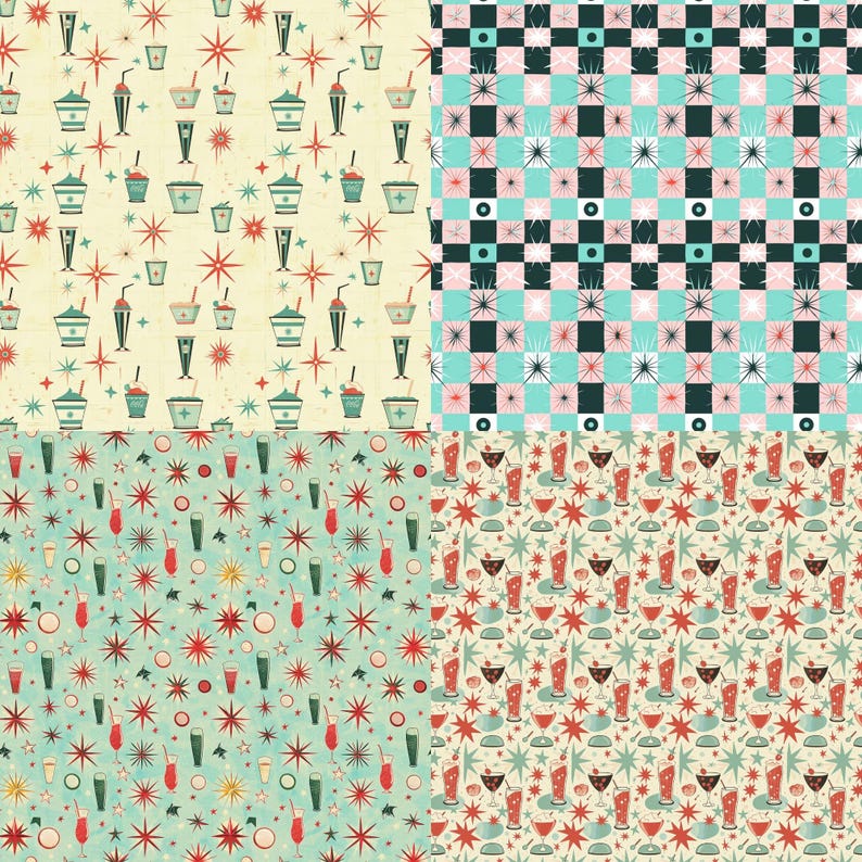 50's Diner Digital Paper Pack, Printable Scrapbook, Background Designs ...
