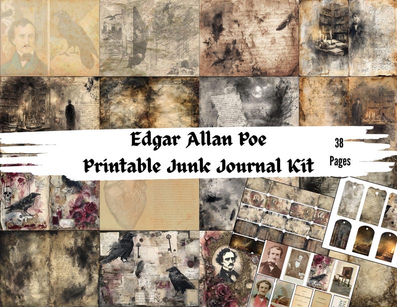 Edgar Allan Poe Printable Junk Journal Kit: Macabre Crafting Printables ...
