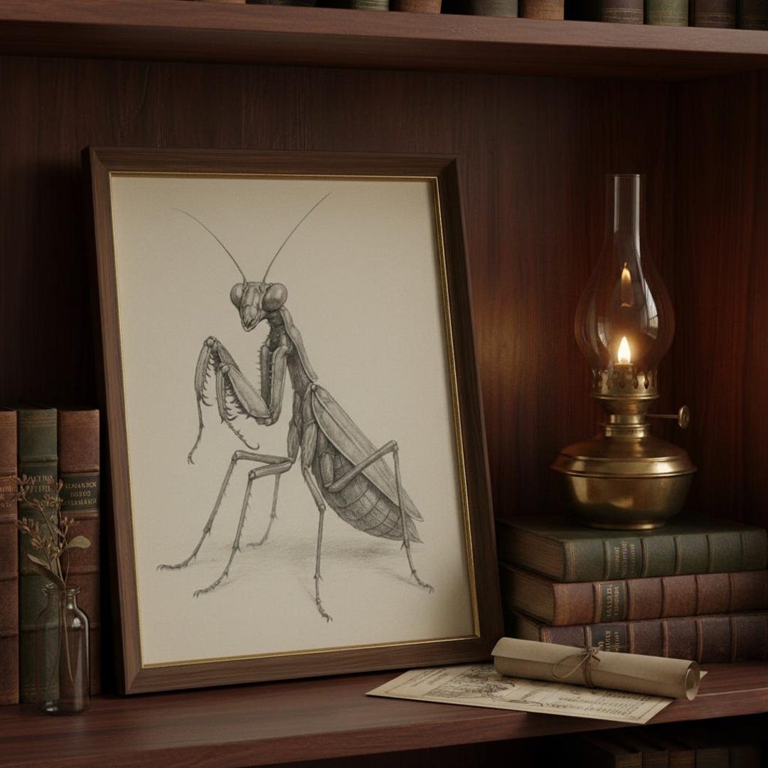 Dark Academia Praying Mantis Print: Gothic Entomology Art (digital ...