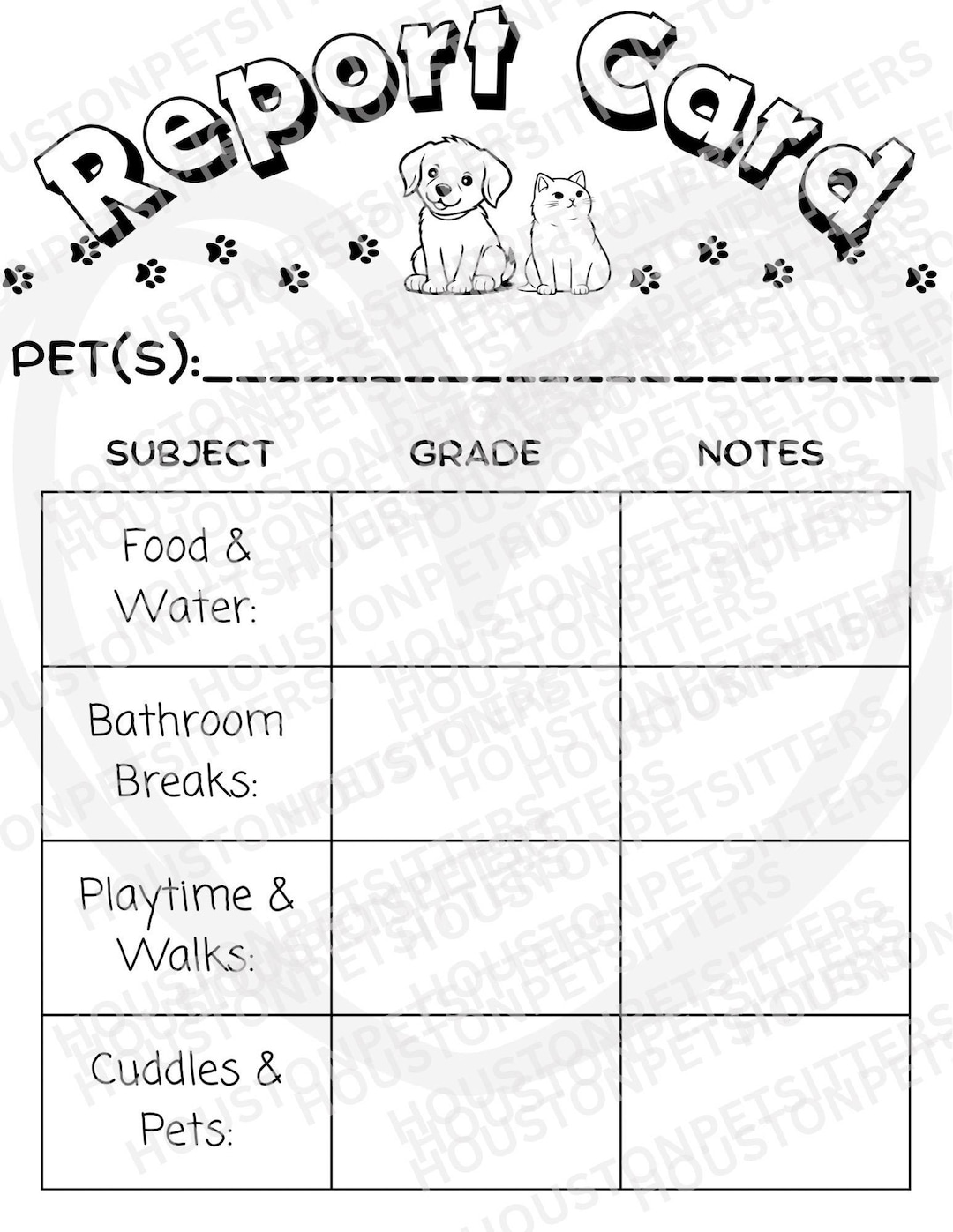 Pet Sitting Report Card Template | Dog Sitter Visit Report | Pet Care ...