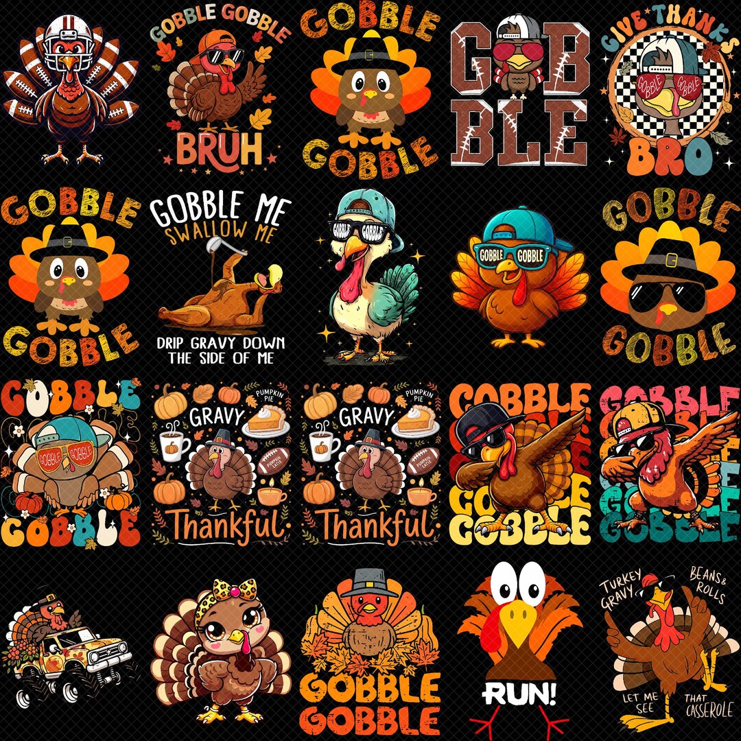 Gobble Gobble Turkey PNG Bundle - Thanksgiving Turkey Designs, Gobble ...