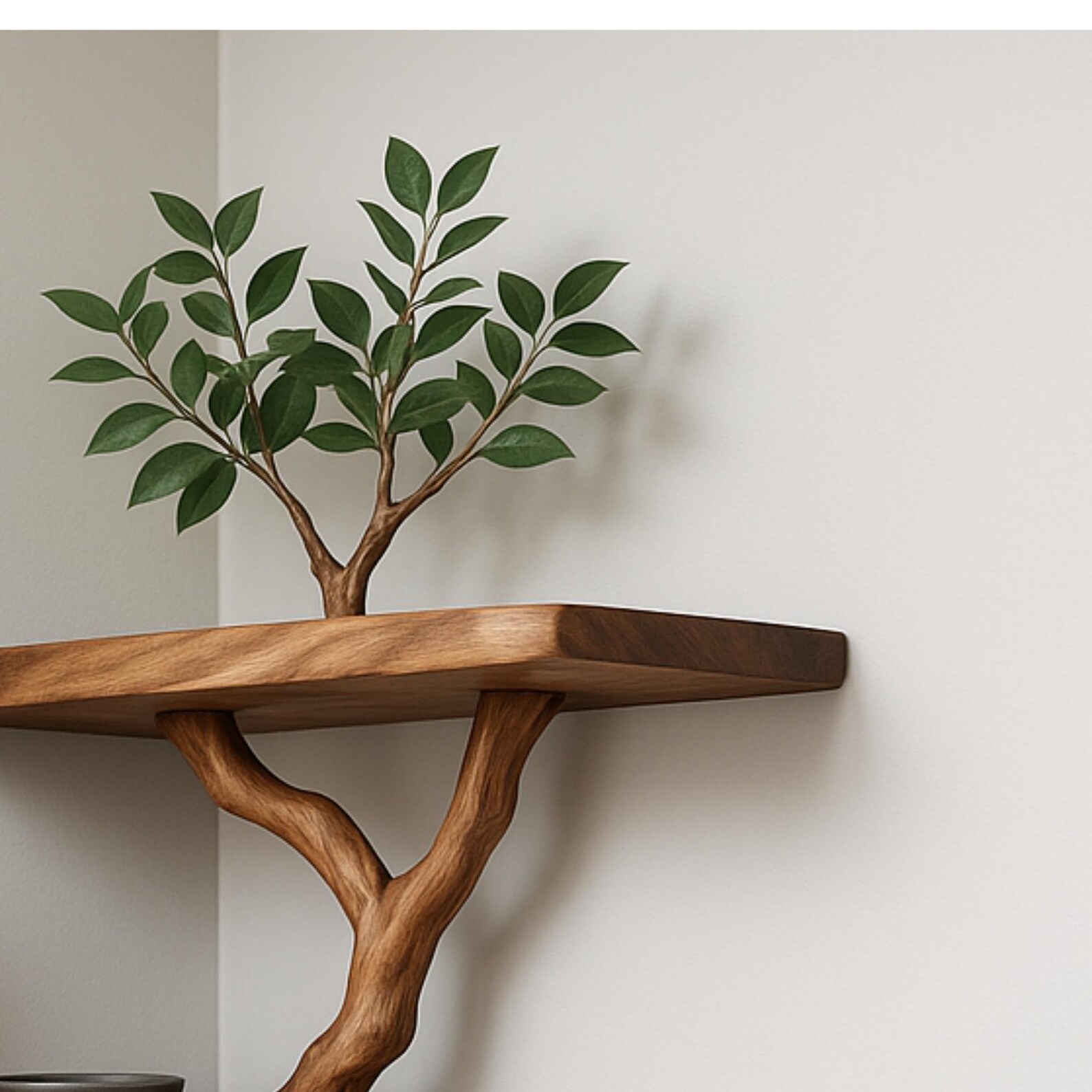 Minimalist Tree Branch Corner Shelf, Handmade Solid Wood Floating Wall ...