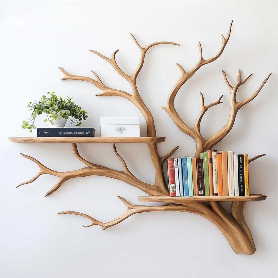 Tree Branch Wall Bookshelf, Modern Wooden Tree Bookcase, Nature ...