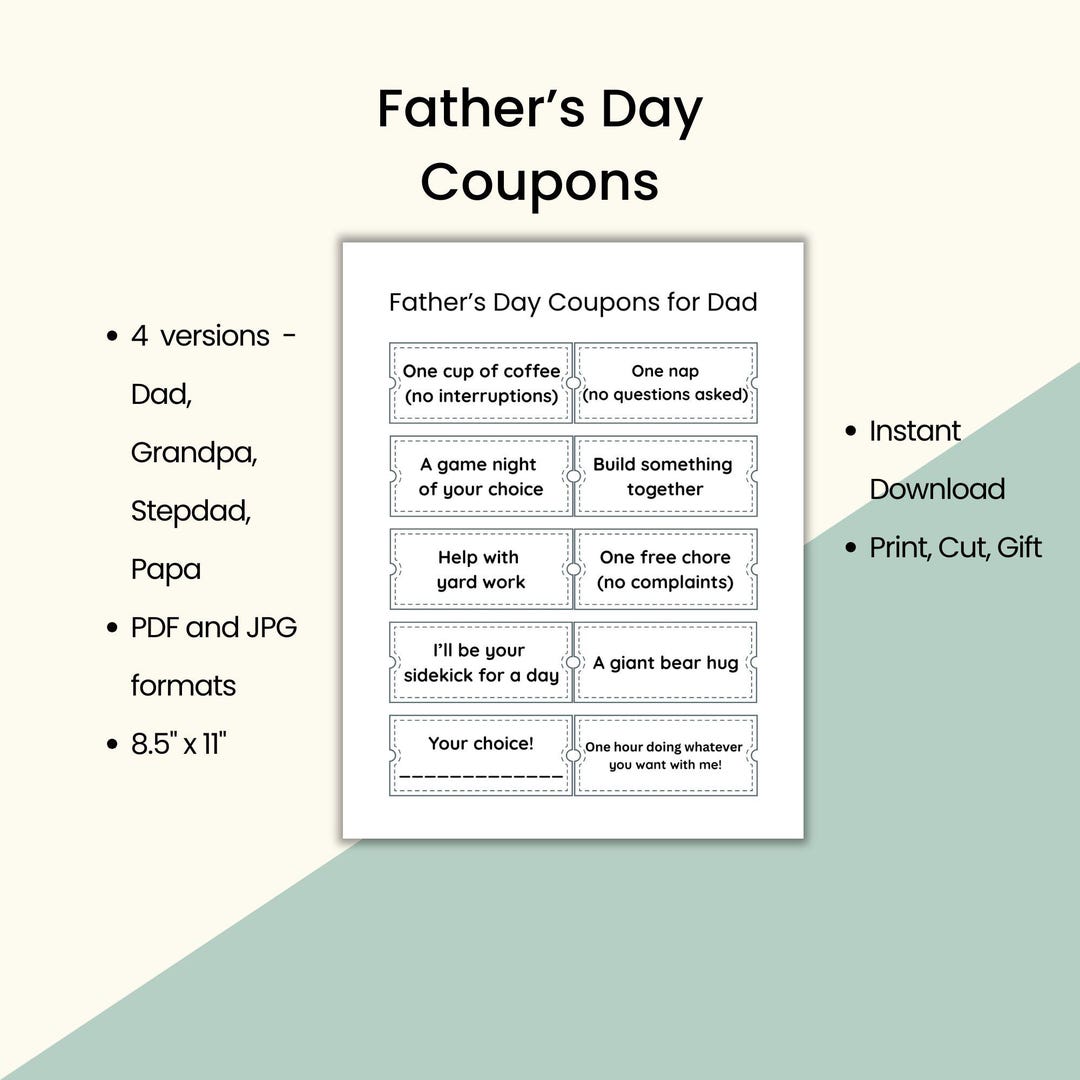Fathers Day Coupon Printable Fathers Day Coupon Book Fathers Day Coupon ...