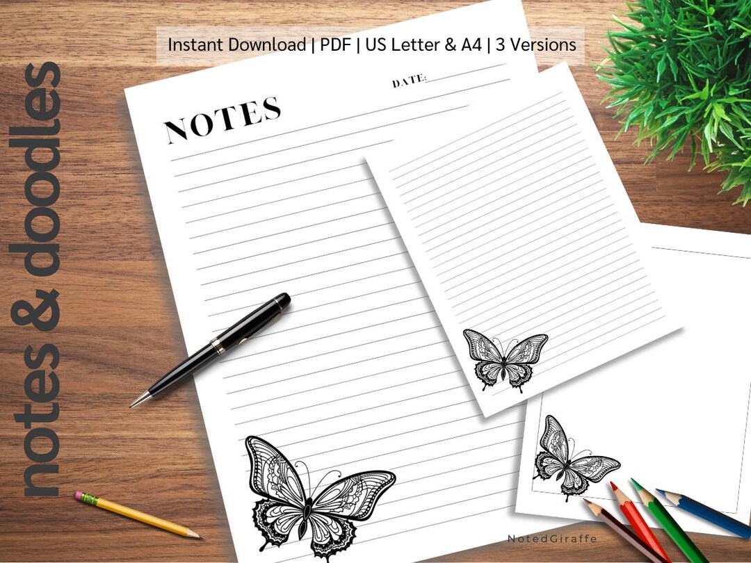 Butterfly Note Paper, Doodle Stationery (PDF Download) - Etsy
