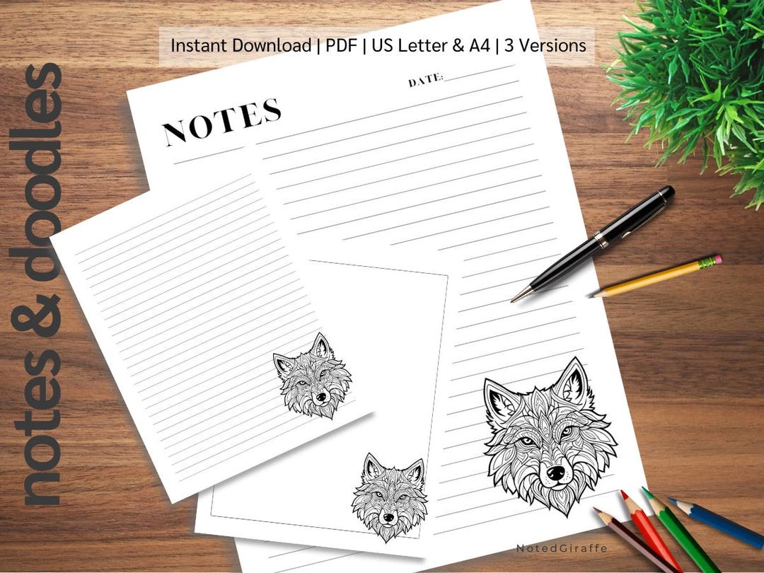 Wolf Note Pages, Note Taking Printable, Wolf Stationery Paper, Coloring ...