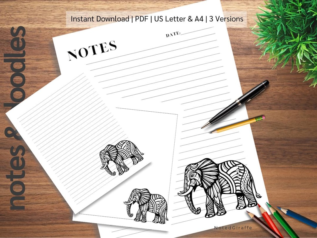 Elephant Note Paper, Note Taking Printable, Elephant, Note Pages ...