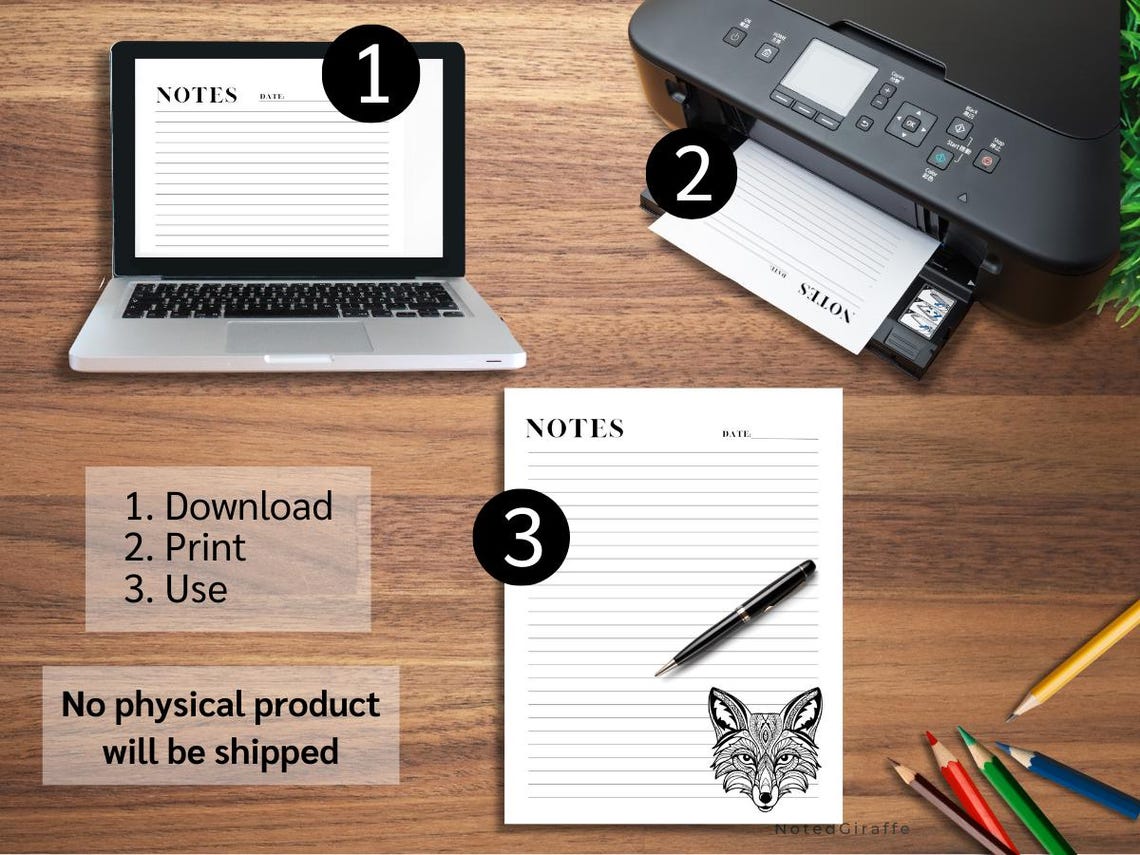 Fox Notes, Note Taking Printable, Note Paper, Coloring, Doodle, US ...