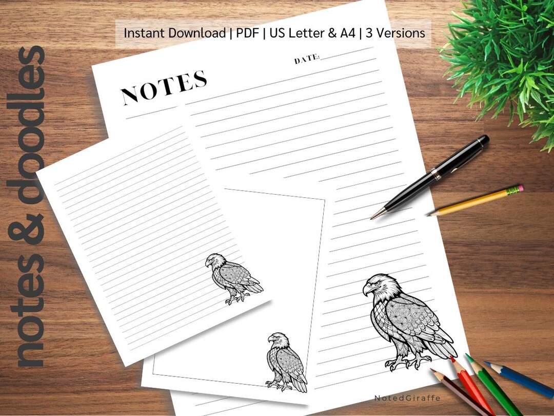 Eagle Stationery, Printable Note Paper, Doodle Coloring (PDF Download ...