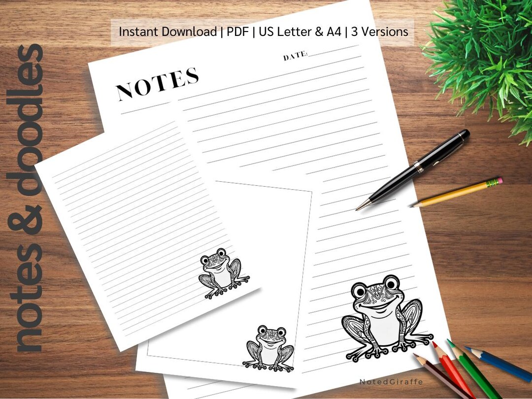 Frog Note Paper, Note Taking Printable, Frog Note Pages, Coloring ...