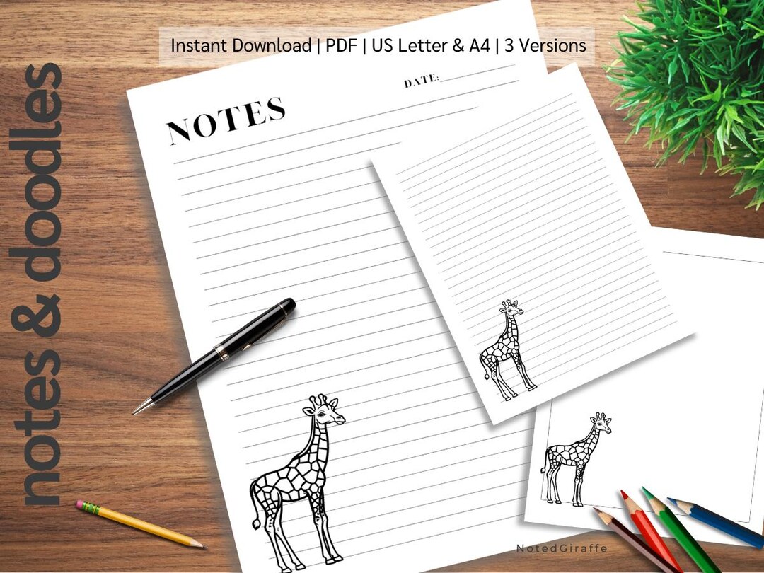 Giraffe Note Paper, Doodle Coloring Pages (PDF Download) - Etsy