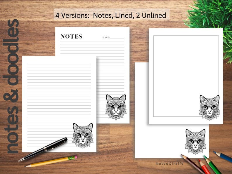 Cat Note Paper, Doodle & Coloring Printable (PDF) - Etsy