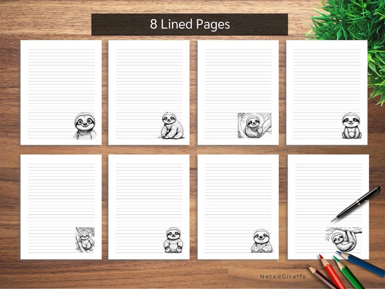 Sloth Stationery Paper: Printable Letter Writing Set, Note Paper (PDF ...