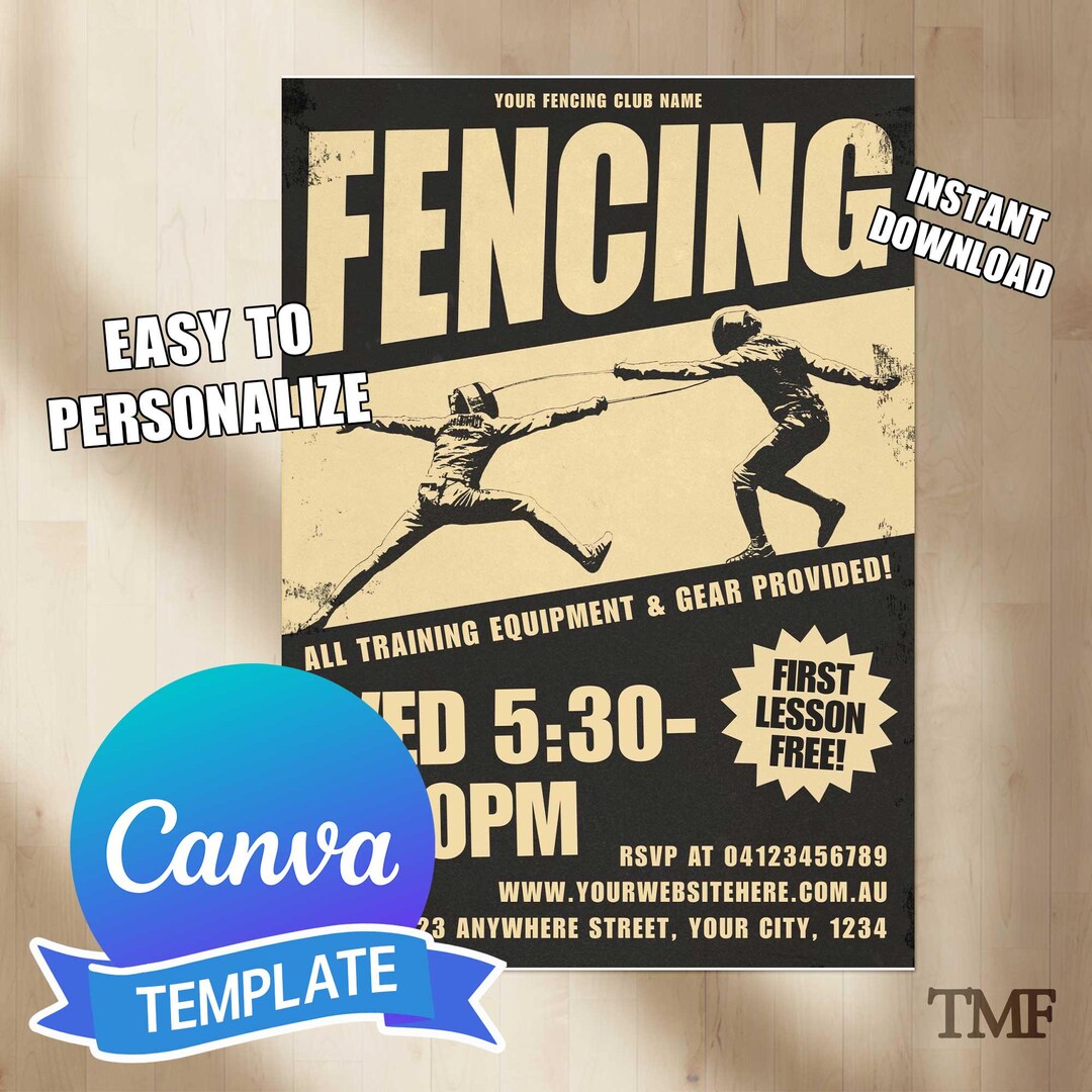 Editable Fencing Poster Canva Template Flyer for Fencing Clubs and ...