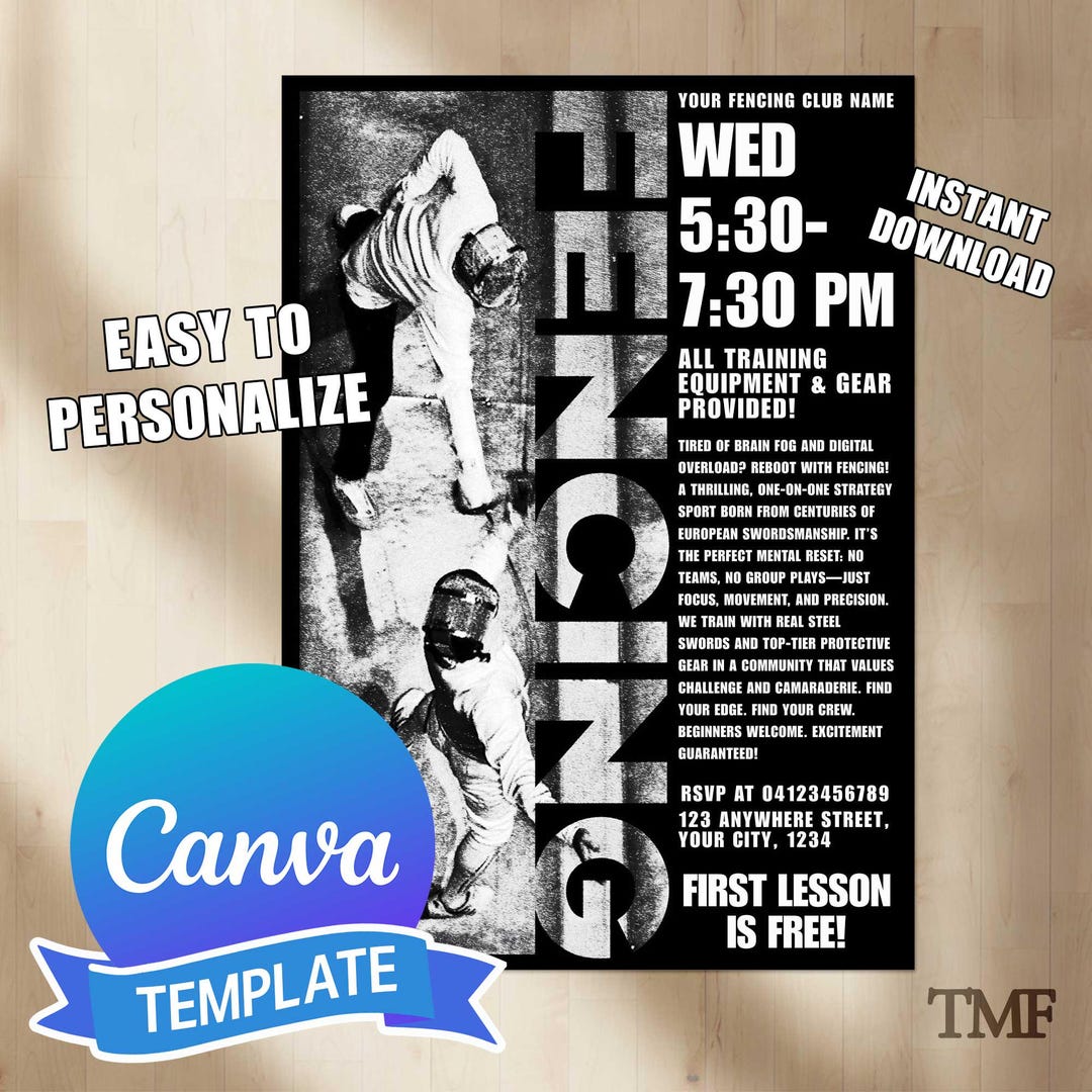 Editable Fencing Poster Canva Template Flyer for Fencing Clubs and ...