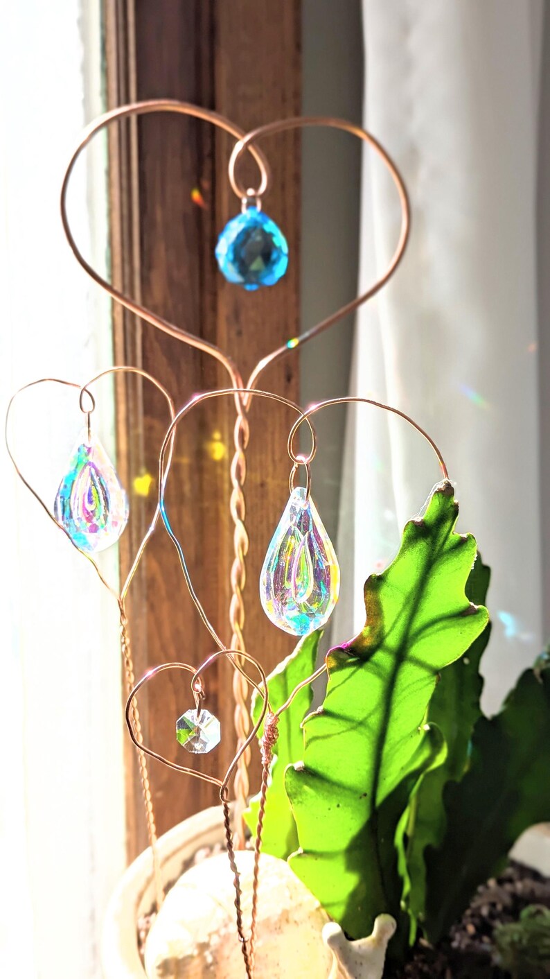 Pure Copper and Crystal Prism Plant Stake, Suncatcher - Etsy