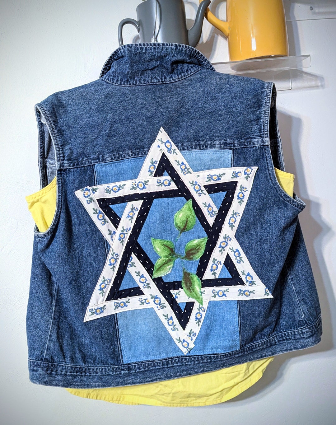 Upcycled Denim Vest, Star of David, Jewish Star, Israeli, Size L - Etsy