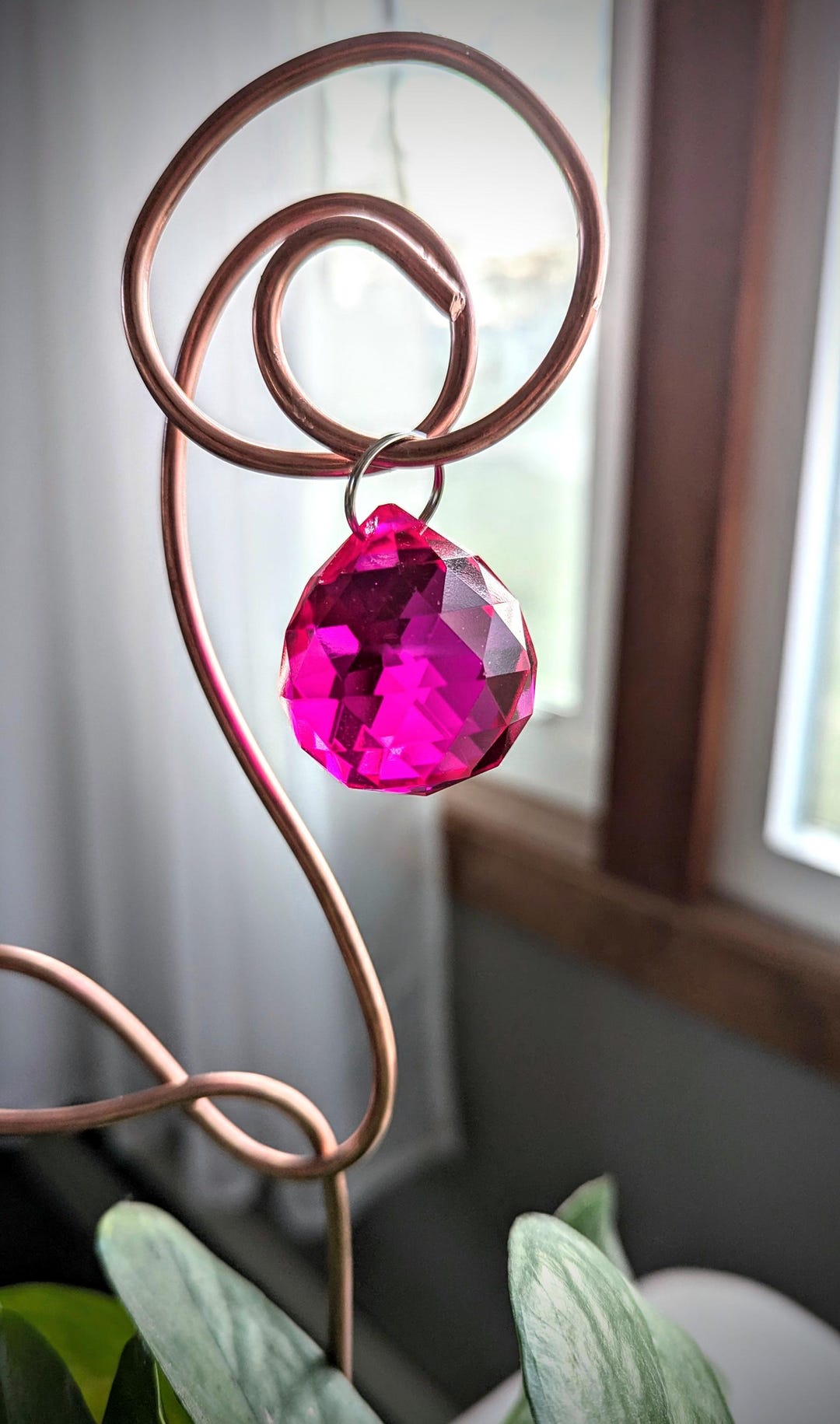 Copper Plant Stake, Hot Pink Crystal Prism, Copper Bloomz - Etsy