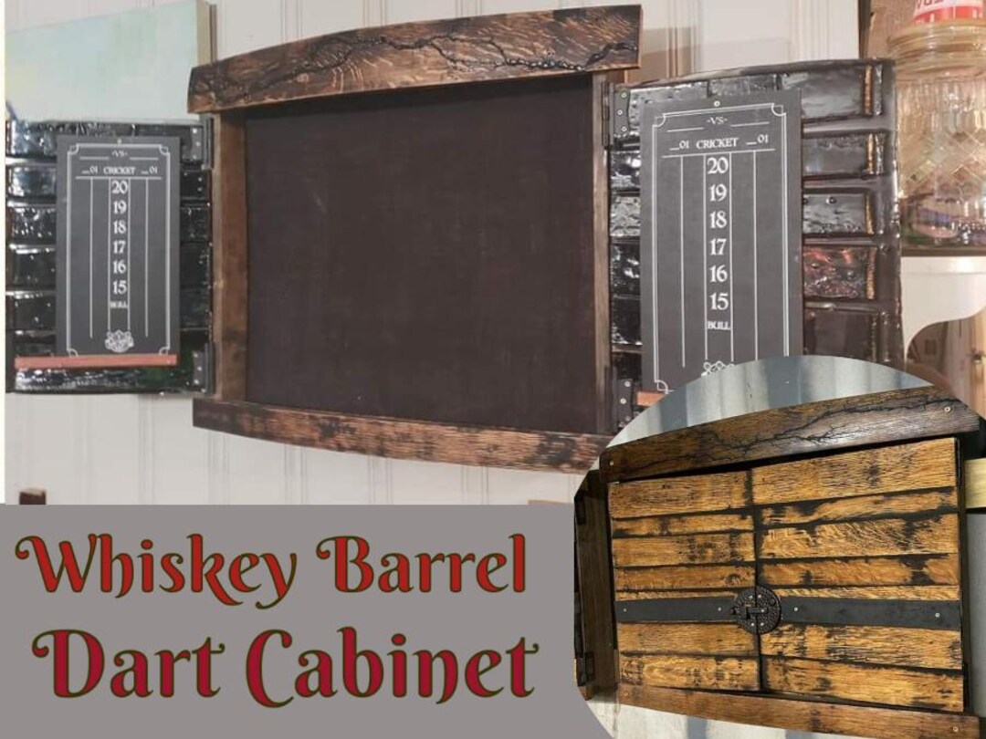 Whiskey Barrel Dart Cabinet With Burlap Backing (DARTBOARD NOT INCLUDED ...