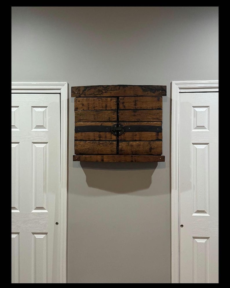 Whiskey Barrel Dart Cabinet With Burlap Backing (DARTBOARD NOT INCLUDED ...