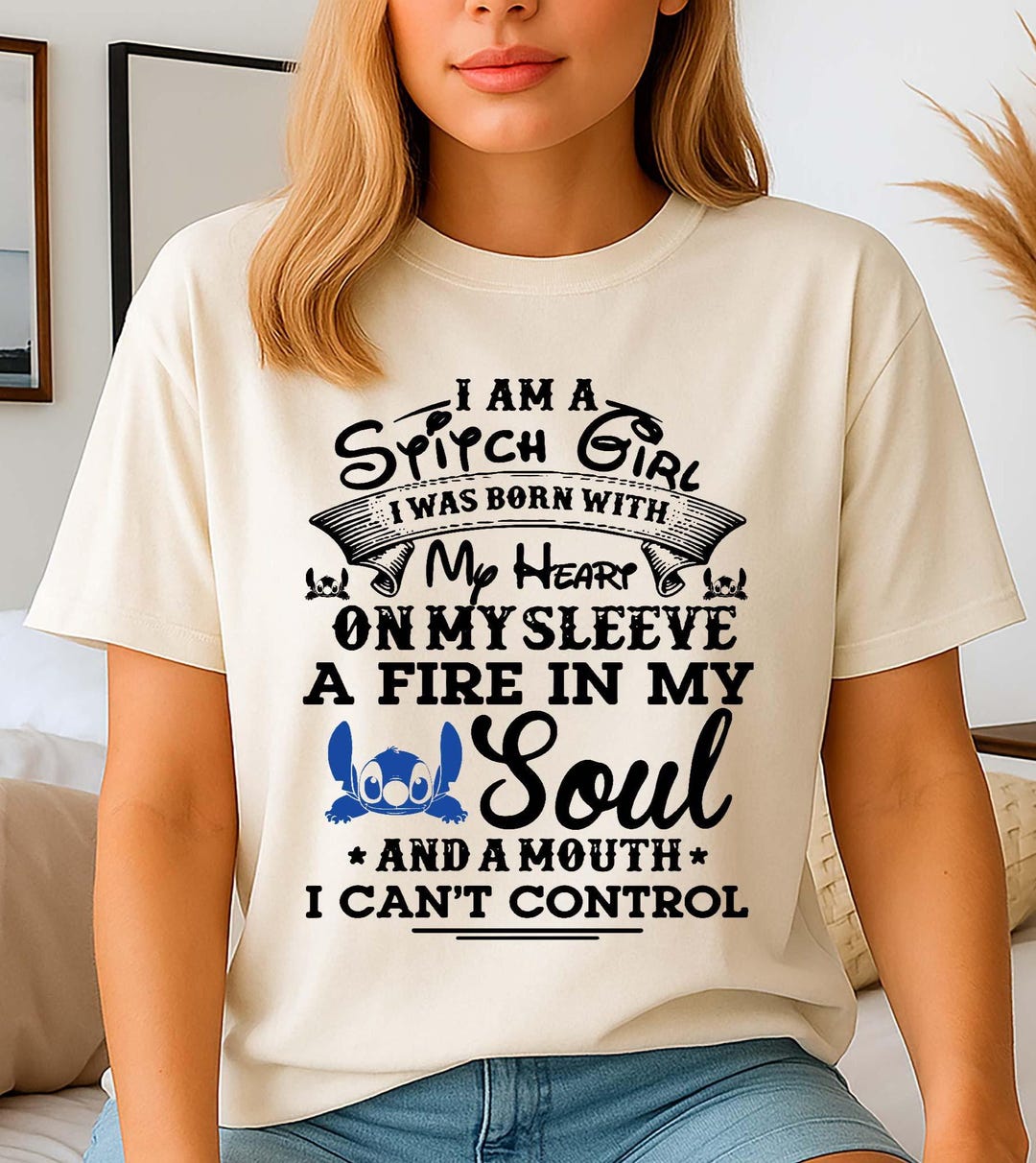 Stitch Girl Shirt, I Was Born With a Fire in My Soul Tee, Funny Disney ...