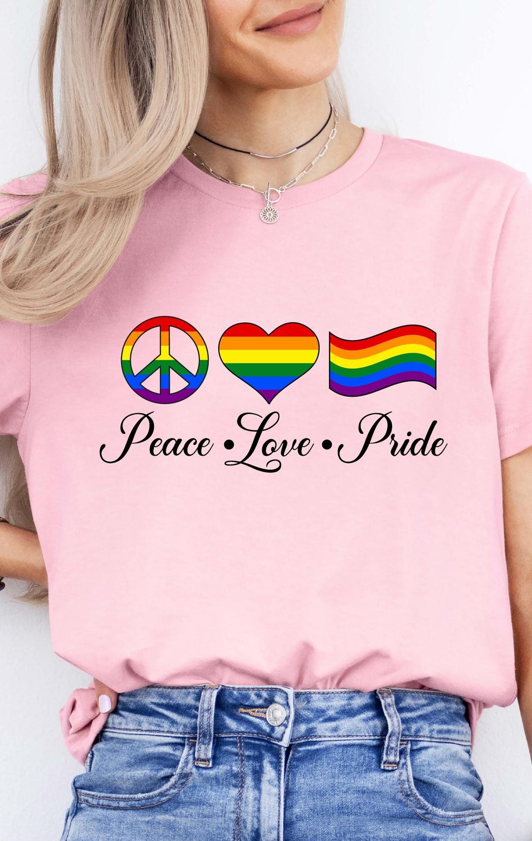 Rainbow Peace Love Pride With Heart Shirt, LGBTQ+ Love T-shirt, Pride Celebration Shirt ...
